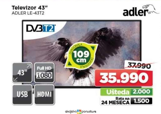 Televizor Adler TV 43 in Smart LED Full HD, LE-43T2, Adler