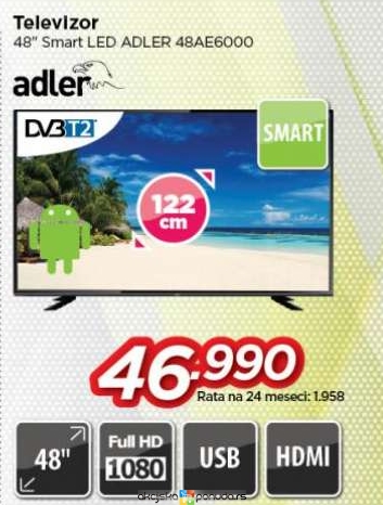 Adler TV 48 in Smart LED Full HD, Adler