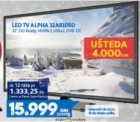 Televizor Alpha TV 32 in LED HD Ready, Alpha