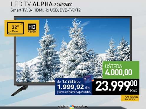 Televizor Alpha TV 32 in Smart LED HD Ready, Alpha