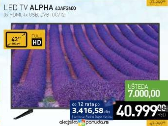 Televizor Alpha TV 43 in LED Full HD, 43AF2600, Alpha