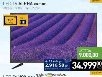 Televizor Alpha TV 43 in LED Full HD, 43AF1100, Alpha