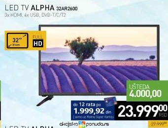 Televizor Alpha TV 32 in LED Full HD, 32AR2600, Alpha