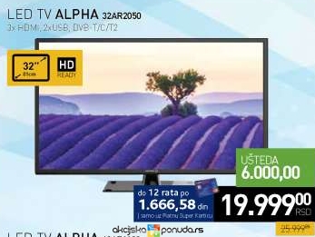 Televizor Alpha TV 32 in LED HD Ready, 32AR2050, Alpha