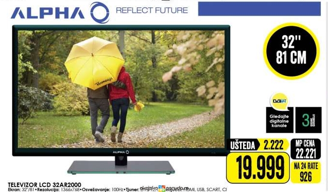 Televizor Alpha TV 32 in LED HD Ready, 32AR2000, Alpha