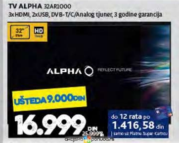 Alpha TV 32 in LED HD Ready 32AR100, Alpha