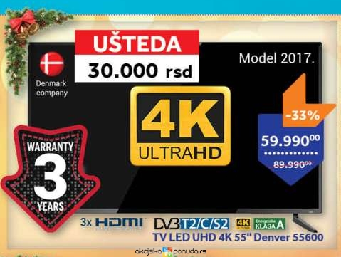 Televizor Denver TV 55 in LED 4K UHD, 55600, Denver