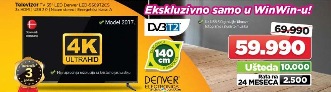 Televizor Denver TV 55 in LED 4K UHD, 5569T2CS, Denver