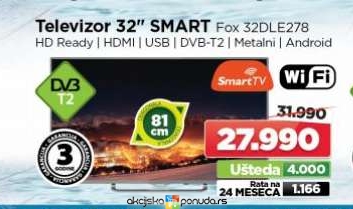 Televizor Fox TV 32 in Smart LED HD Ready, 32DLE278, Fox