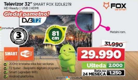 Televizor Fox TV 32 in Smart LED HD Ready, 32DLE278, Fox