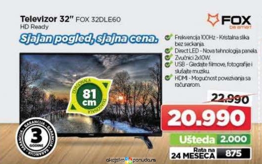 Televizor Fox TV 32 in LED HD Ready, 32DLE60, Fox