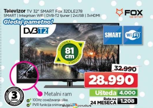 Televizor Fox TV 32 in Smart LED HD Ready, 32DLE278, Fox