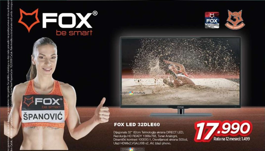 Televizor Fox TV 32 in LED HD Ready, 32DLE60, Fox