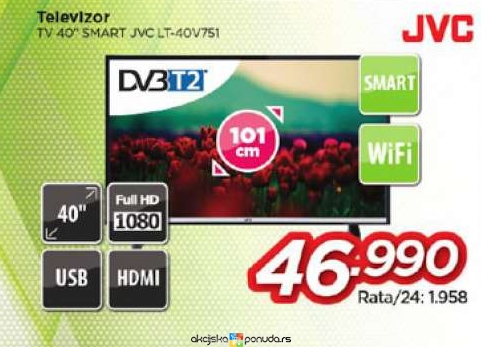 JVC TV 40 in Smart LED Full HD WiFi LT-40V751, JVC