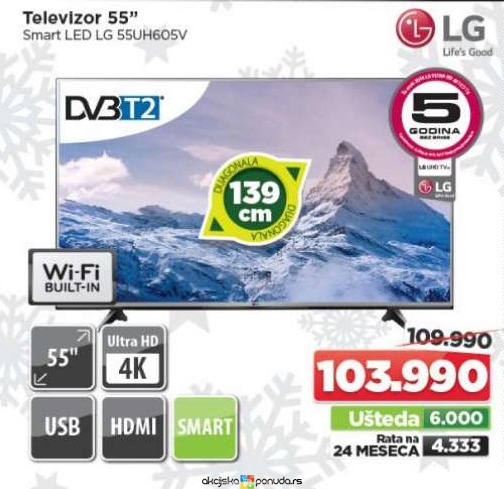 Televizor LG TV 55 in Smart LED 4K Ultra HD, LG 55UH605V, LG