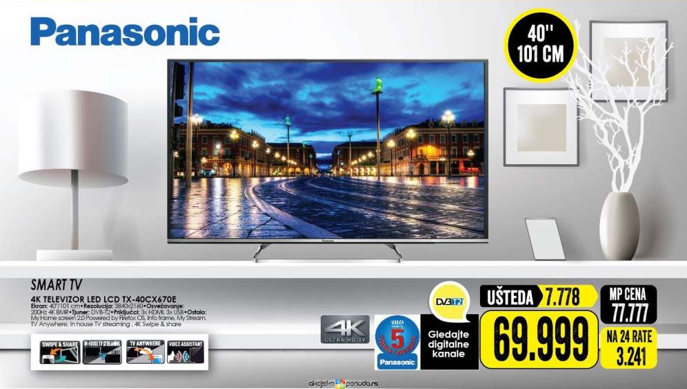 Televizor Panasonic TV 40 in 4K Smart LED Ultra HD, Panasonic