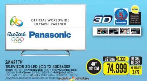 Panasonic televizor TV 40 in 3D Smart LED Full HD, Panasonic