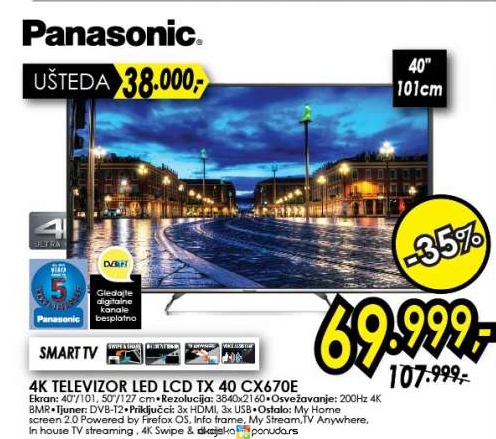 Panasonic TV 40 in 4K Smart LED Ultra HD TX 40 CX670E, Panasonic