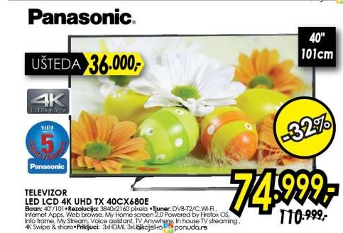 Panasonic TV 40 in 4K Smart LED UHD 40CX680E, Panasonic