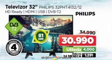 Televizor Philips TV 32 in LED HD Ready, 32PHT4132/12, Philips