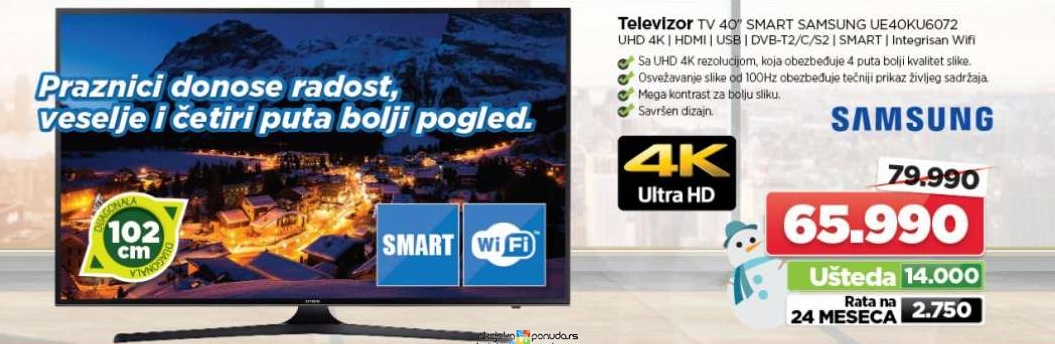 Televizor Samsung TV 40 in Smart LED 4K UHD, UE40KU6072, Samsung