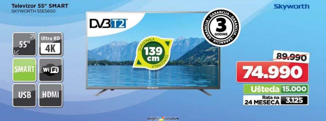 Televizor Skyworth TV 55 in Smart LED 4K Ultra HD, 55E5600, Skyworth