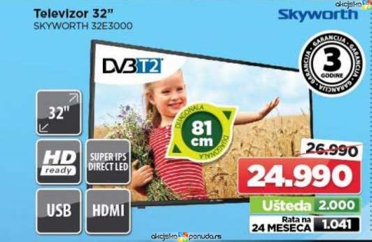 Televizor Skyworth TV 32 in LED HD Ready, 32E3000, Skyworth