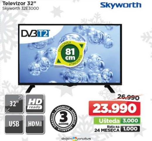 Televizor Skyworth TV 32 in LED HD Ready, 32E3000, Skyworth