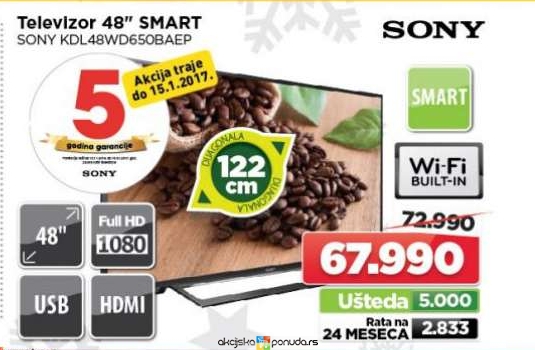 Televizor Sony TV 48 in Smart LED Full HD, KDL48WD650BAEP, Sony