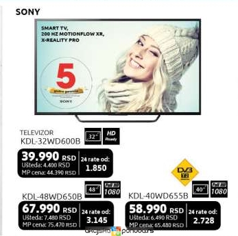 Televizor Sony TV 32 in LED HD Ready, KDL-32WD600B, Sony