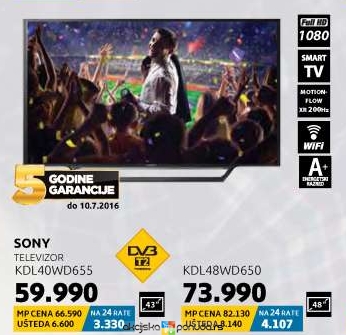 Sony TV 40 in Smart LED Full HD KDL40WD655, Sony