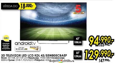 SOny TV 43 in 3D LED Full HD Android, Sony