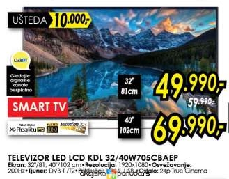 Sony TV 32 in Smart LED Full HD KDL32W705CBAEP, Sony