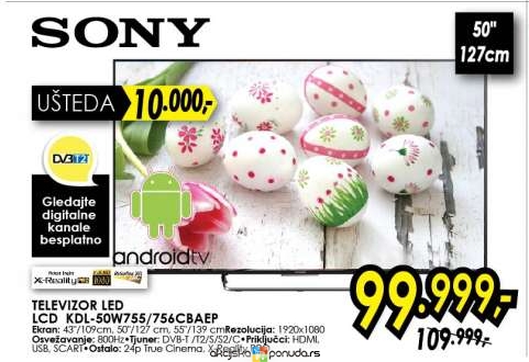 Sony-TV 50 in Android LED Full HD KDL-50W755CBAEP, Sony