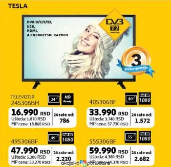 Televizor Tesla TV 24 in LED HD Ready, 24S306BH, Tesla