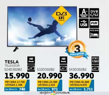 Tesla TV 43 in LED Full HD S43D302B2, Tesla