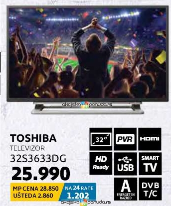 Toshiba TV 32 in Smart LED HD Ready 32S3633DG, Toshiba