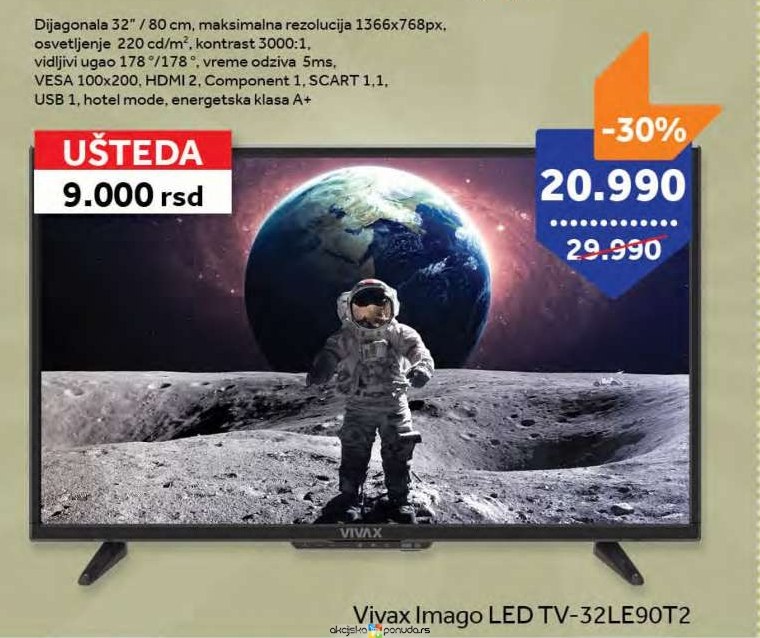 Televizor Vivax TV 32 in LED HD Ready, 32LE90T2, Vivax