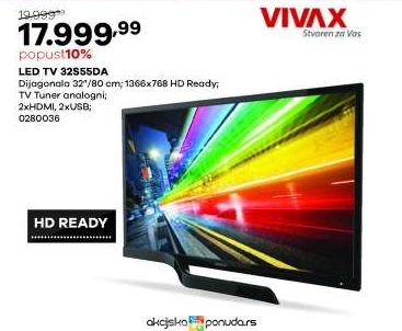 Televizor Vivax TV 32 in LED HD Ready, 32S555DA, Vivax