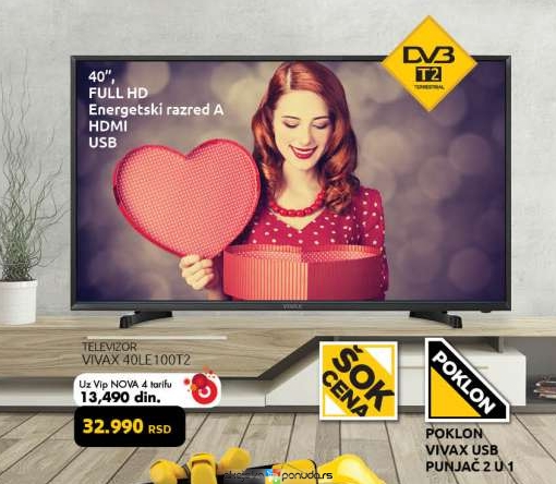 Televizor Vivax TV 40 in LED Full HD, 40LE100T2, Vivax