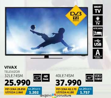 Vivax TV 32 in Smart LED HD Ready androidtv 32LE74SM, Vivax