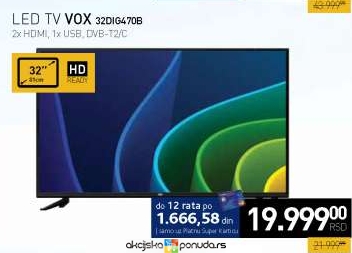 Televizor Vox TV 32 in LED HD Ready, 32DIG470B, Vox