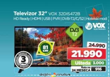 Vox TV 32 in LED HD Ready, 32DIS472B, Vox