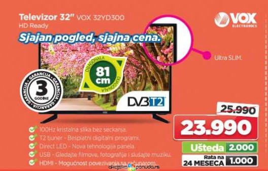 Televizor Vox, TV 32 in LED HD Ready, 32YD300, Vox