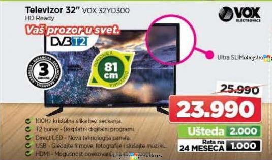 Televizor Vox TV 32 in LED HD Ready, 32YD300, Vox