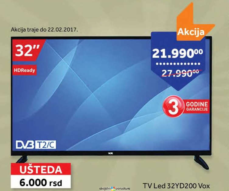 Televizor Vox TV 32 in LED HD Ready, 32YD200, Vox