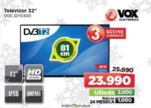 Televizor Vox TV 32 in LED HD Ready, 32YD300, Vox