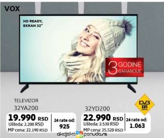 Televizor Vox TV 32 in LED HD Ready, 32YA200, Vox