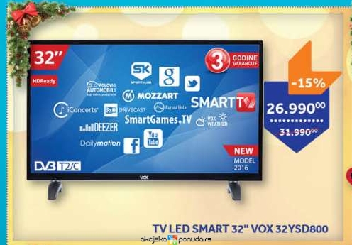 Televizor Vox TV 32 in Smart LED HD Ready, 32YSD800, Vox