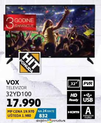 Vox TV 32 in LED HD Ready 32YD100, Vox